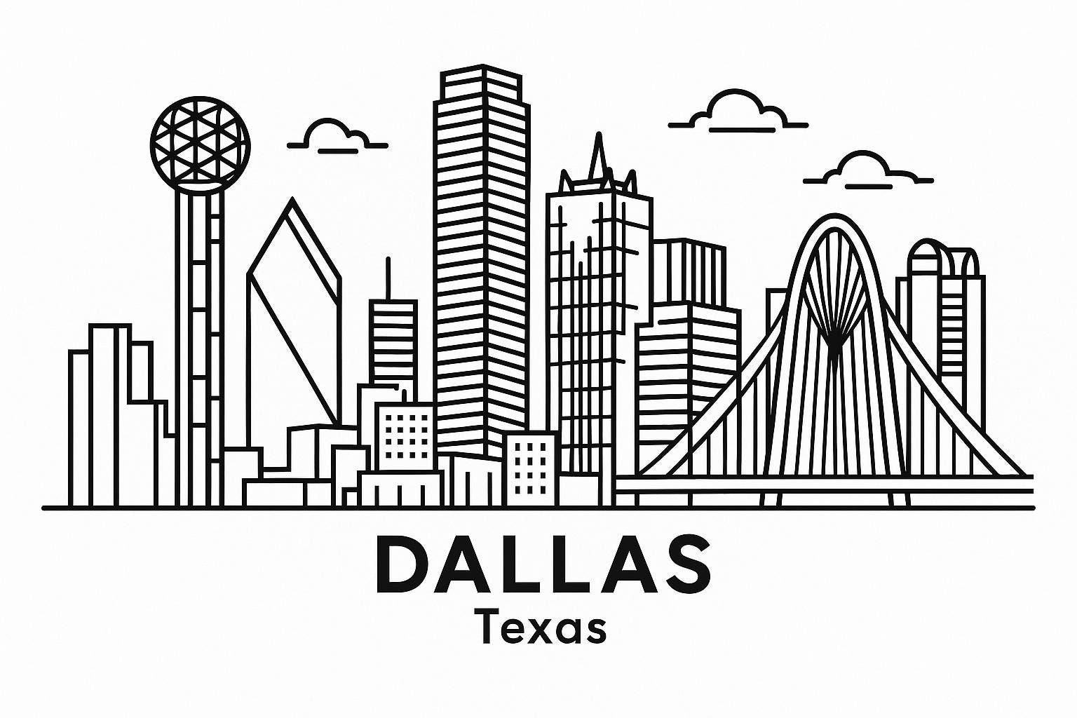 Dallas Skyline Art Print | Minimalist Line Drawing (digital Download ...