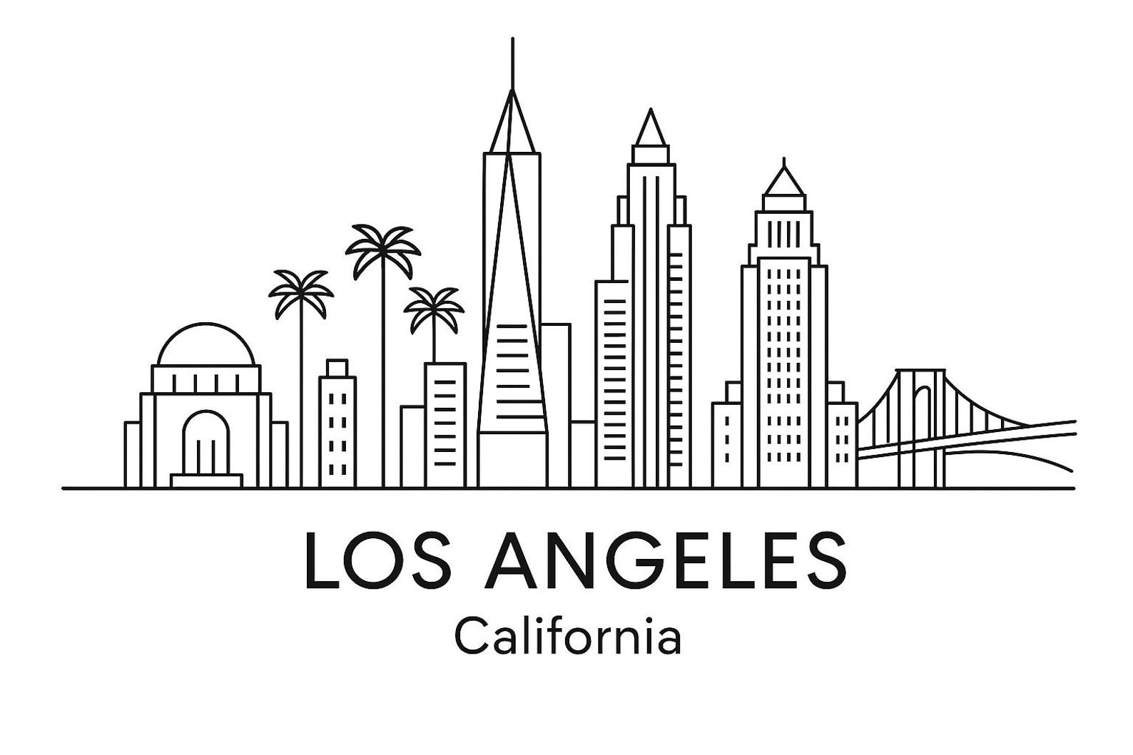 Los Angeles Skyline Printable Wall Art | Minimalist Line Drawing | LA ...