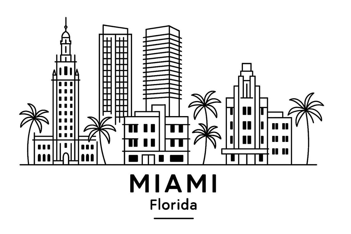 Miami Skyline Printable Wall Art | Minimalist Line Drawing | Miami ...