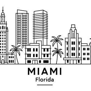 Miami Skyline Art Print | Minimalist Line Drawing (digital Download) - Etsy