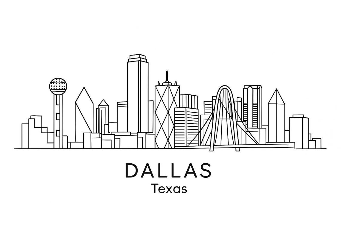 Dallas Skyline Art Print | Minimalist Line Drawing (digital Download ...
