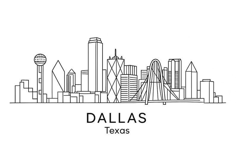 Dallas Skyline Art Print | Minimalist Line Drawing (digital Download ...