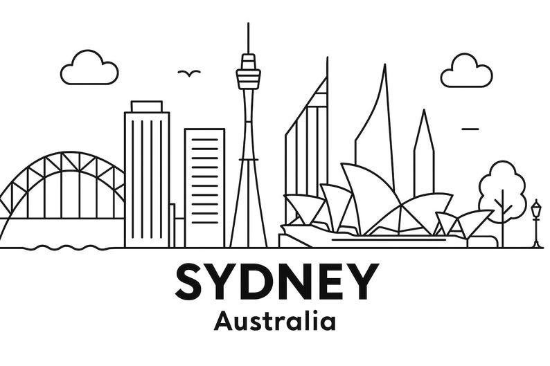 Sydney Skyline Printable Wall Art | Australia Line Drawing | Digital ...