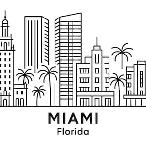 Miami Skyline Art Print | Minimalist Line Drawing (digital Download) - Etsy