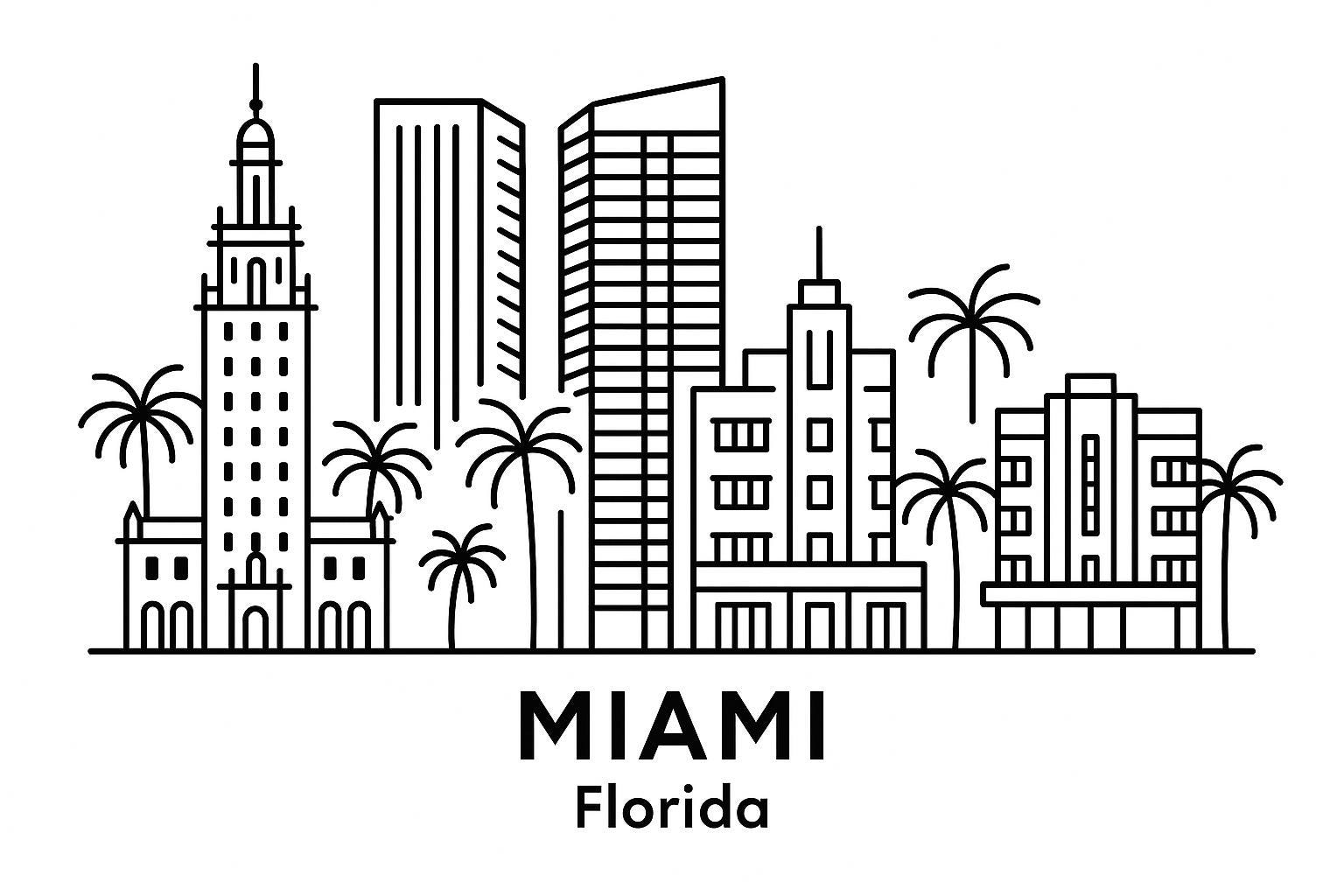 Miami Skyline Printable Wall Art | Minimalist Line Drawing | Miami ...