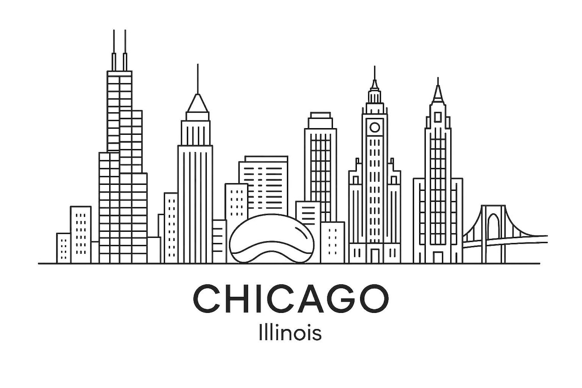 Chicago Skyline Art Print | Minimalist Line Drawing (digital Download ...