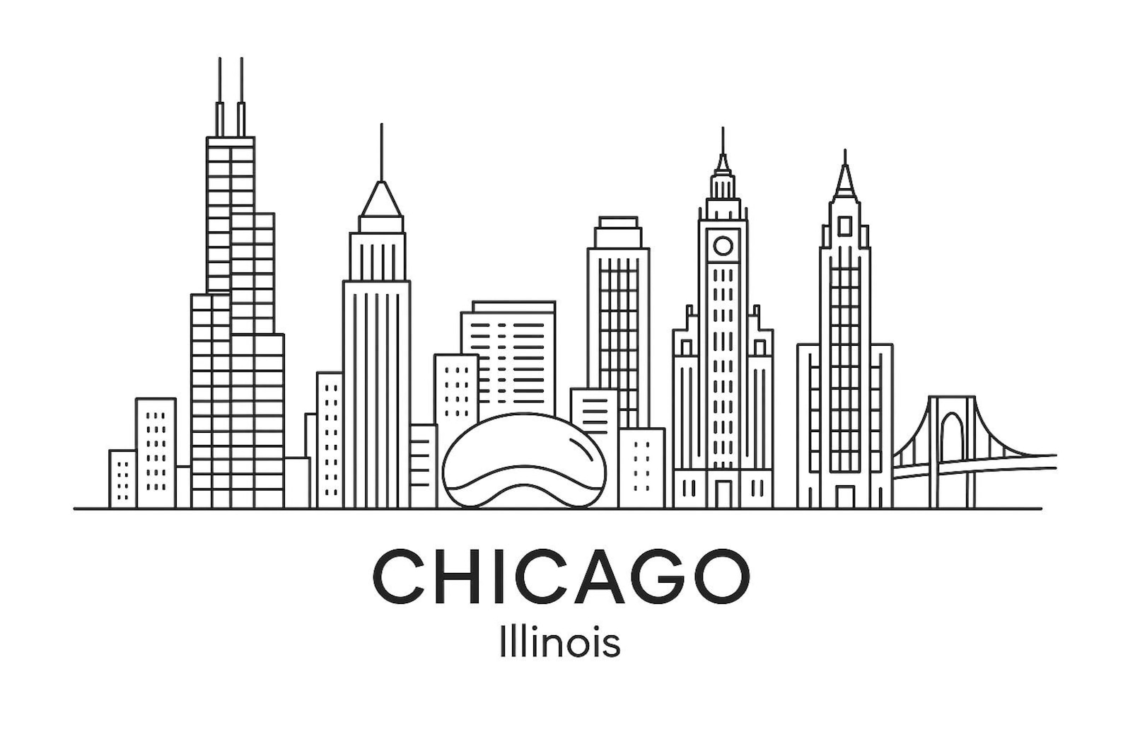 Chicago Skyline Art Print | Minimalist Line Drawing (digital Download ...