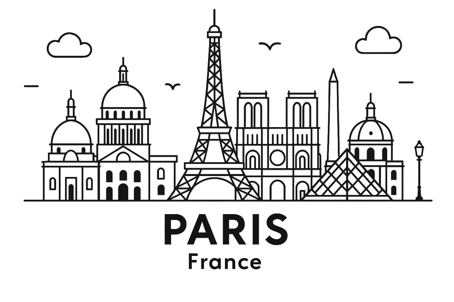 Paris Skyline Printable Wall Art | Eiffel Tower Line Drawing | France ...