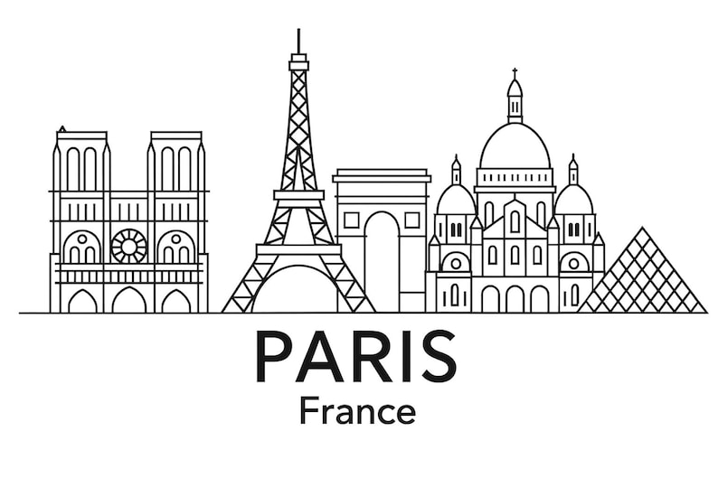 Paris Skyline Printable Wall Art | Eiffel Tower Line Drawing | France ...