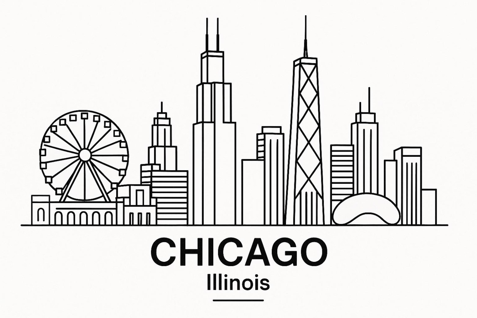 Chicago Skyline Art Print | Minimalist Line Drawing (digital Download ...