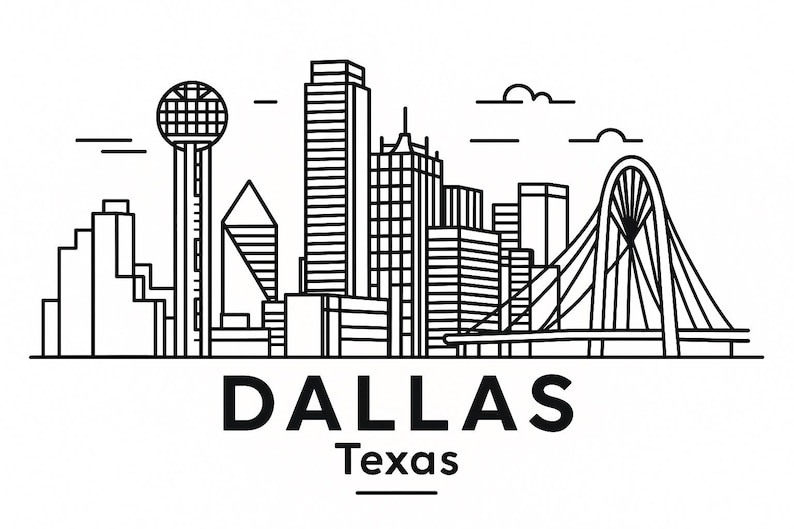 Dallas Skyline Art Print | Minimalist Line Drawing (digital Download ...