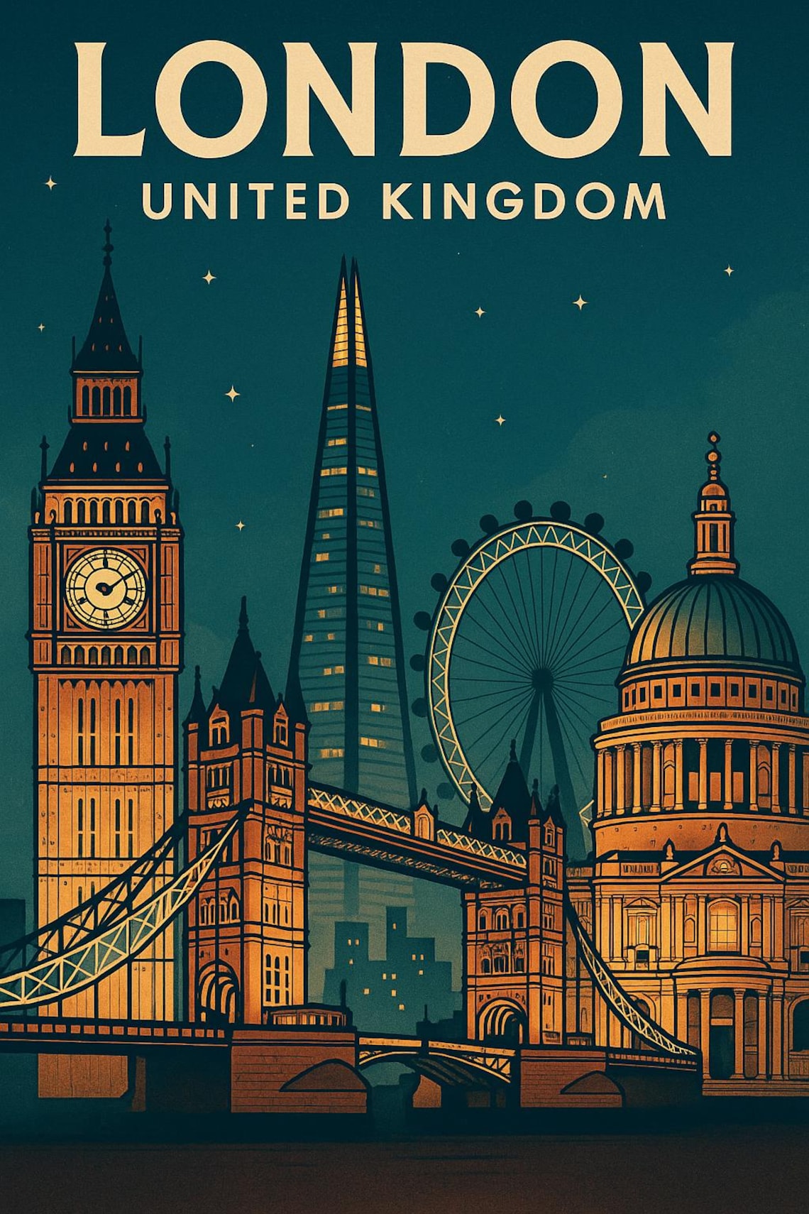 London United Kingdom Skyline Poster – Retro Digital Wall Art ...