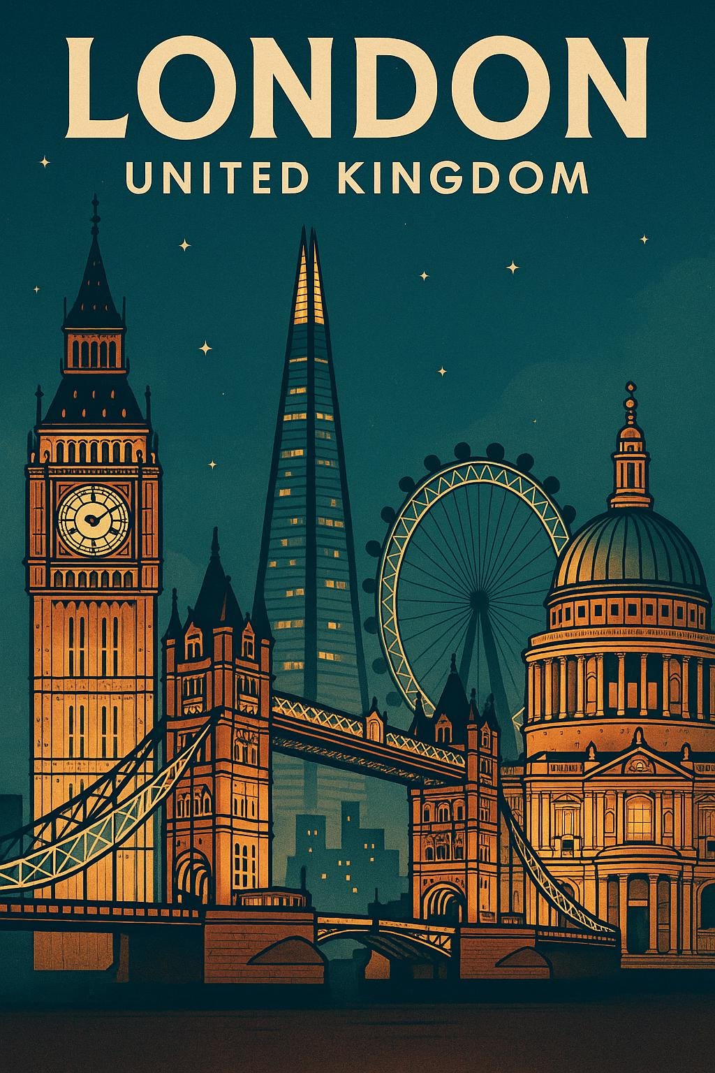 Retro London Skyline Poster – UK Travel Wall Art (digital Download) - Etsy