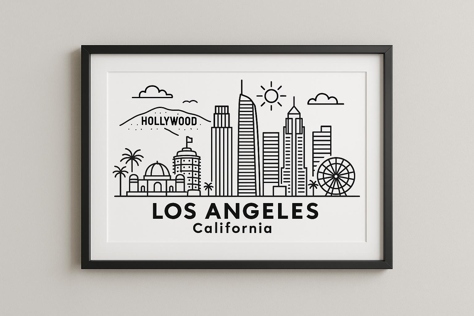Los Angeles Skyline Printable Wall Art | Minimalist Line Drawing | LA ...