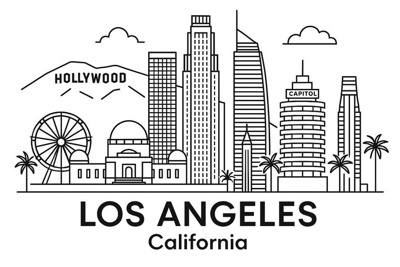 Los Angeles Skyline Line Art Print | Minimalist Cityscape (digital ...