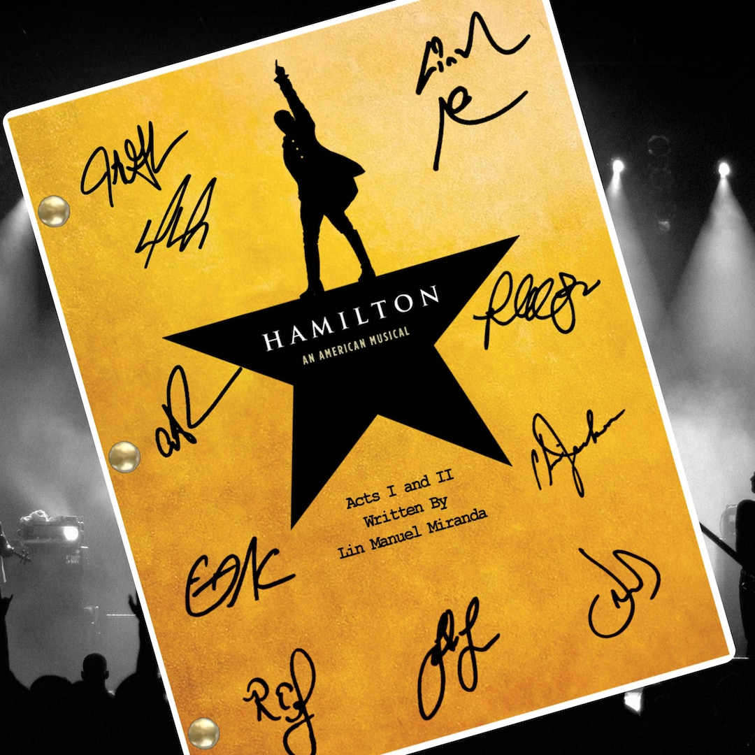 Hamilton Autographed Signed Musical Script Reprint Full Cast Signed Lin Manuel, Leslie Odom Jr ...