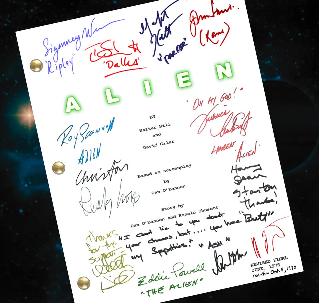 Alien Script Signed, Autograph Reprints, Screenplay, Sigourney Weaver ...