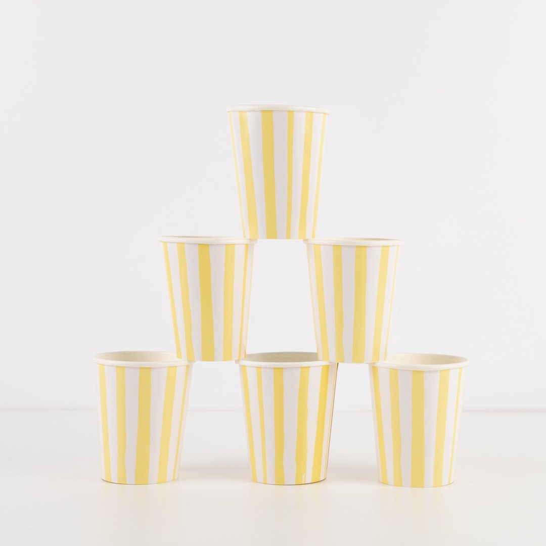 Yellow Stripe Cups x 8 - Etsy