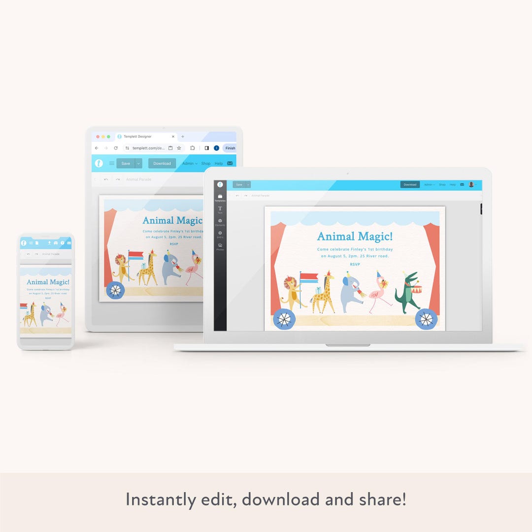 Meri Meri Animal Parade Digital Party Invitation - Etsy