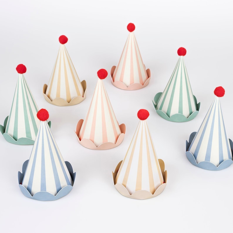 Meri Meri Stripe Pastel Party Hats | Birthday Party Decor | Birthday ...