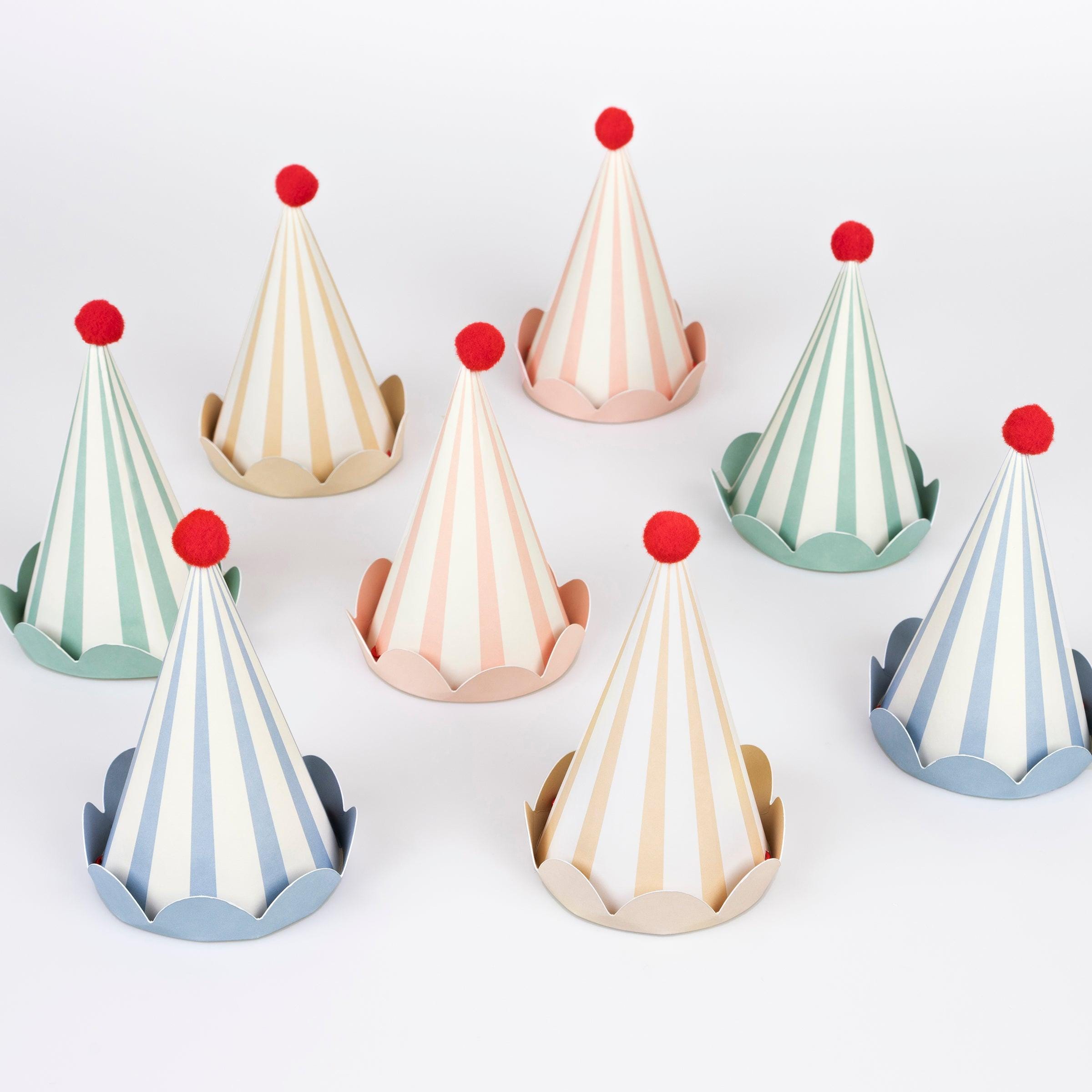 Meri Meri Stripe Pastel Party Hats | Birthday Party Decor | Birthday ...