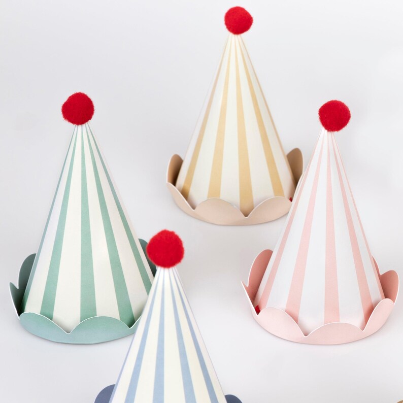 Meri Meri Stripe Pastel Party Hats | Birthday Party Decor | Birthday ...