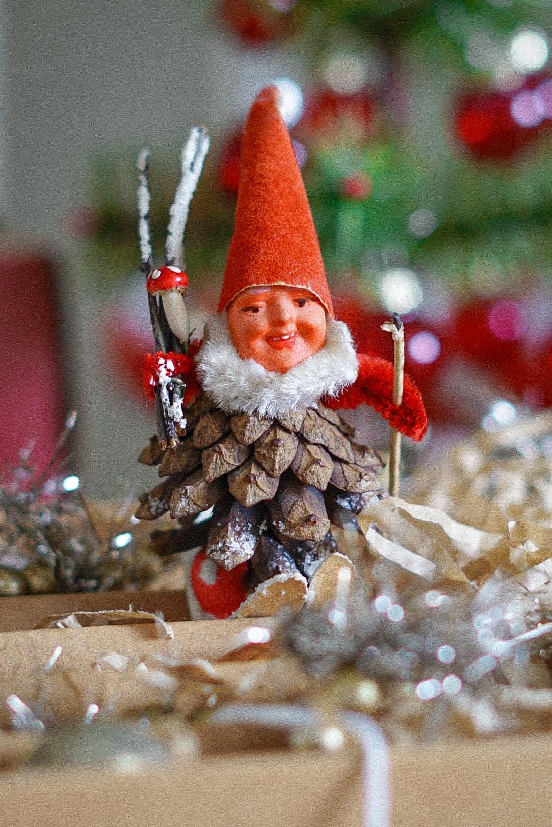 Antique German Collectible Pine Cone Elf Pixie Gnome Figurine Christmas ...