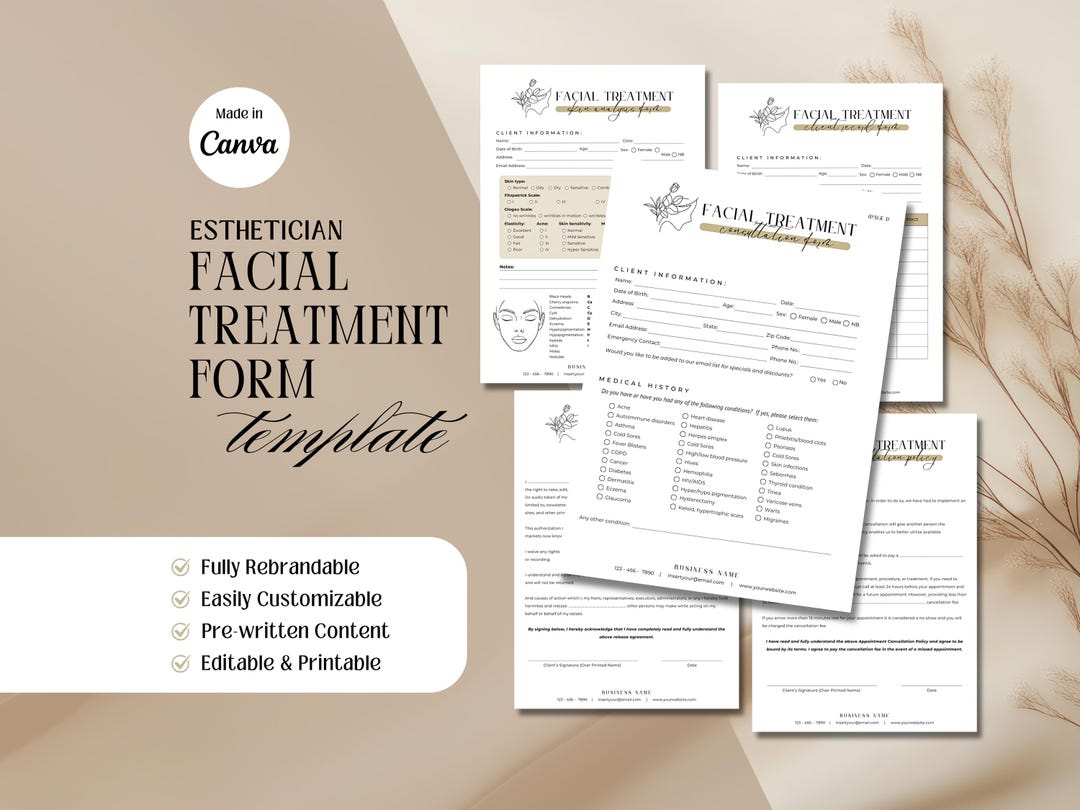 EDITABLE Facial Treatment Form Template for Esthetician Skin Analysis ...