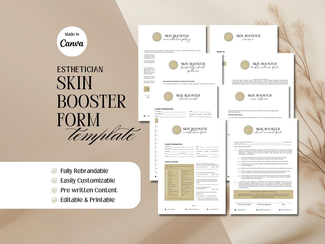 EDITABLE Skin Booster Forms Template Esthetician Facial Treatment ...