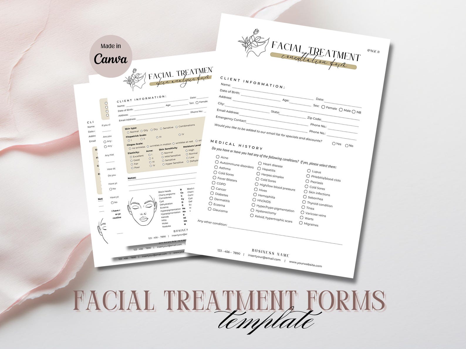 Facial Treatment Form Template for Esthetician Skin Analysis ...