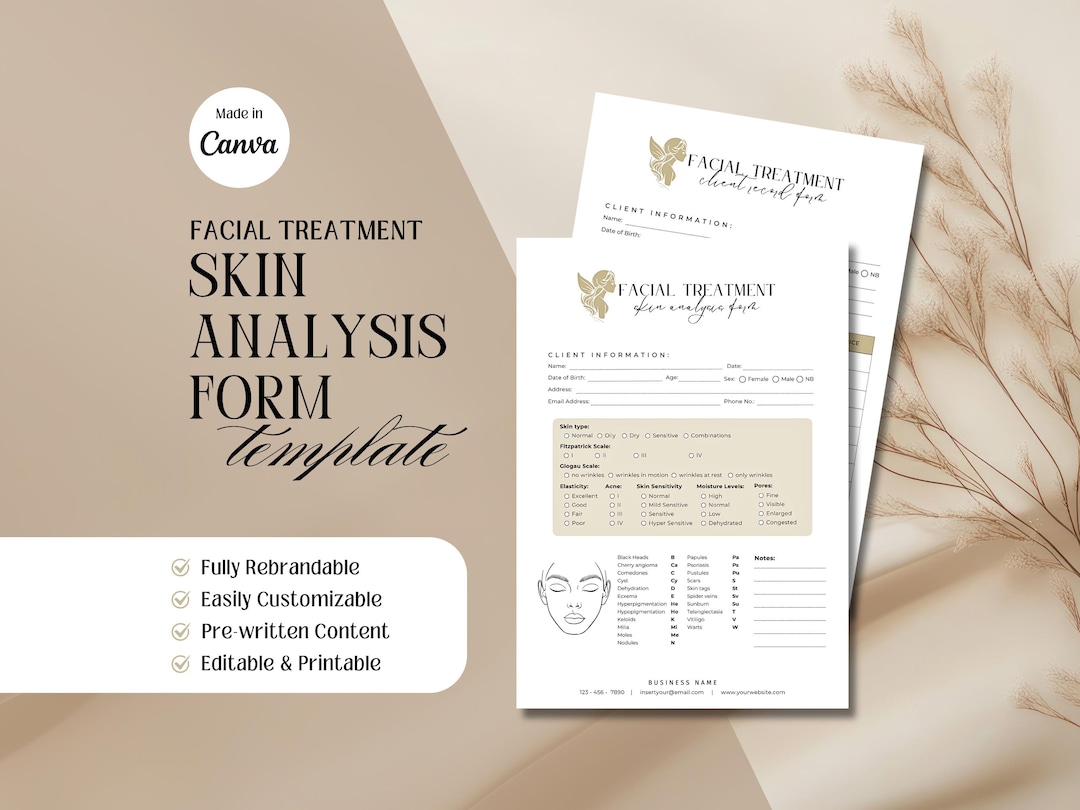 EDITABLE Skin Analysis Form Template Esthetician Facial Treatment ...