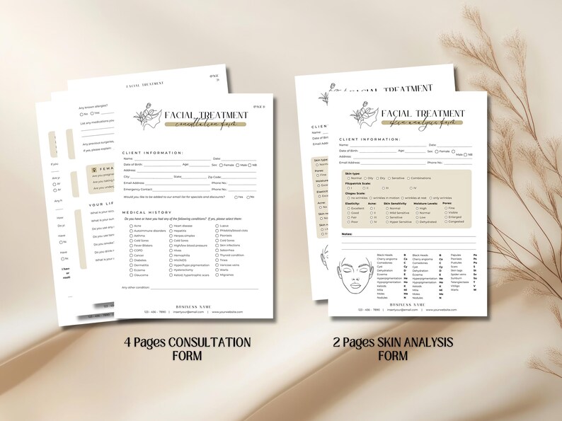 EDITABLE Facial Treatment Form Template for Esthetician Skin Analysis ...