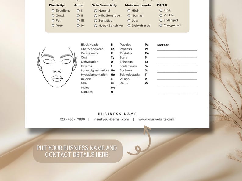 EDITABLE Skin Analysis Form Template Esthetician Facial Treatment ...