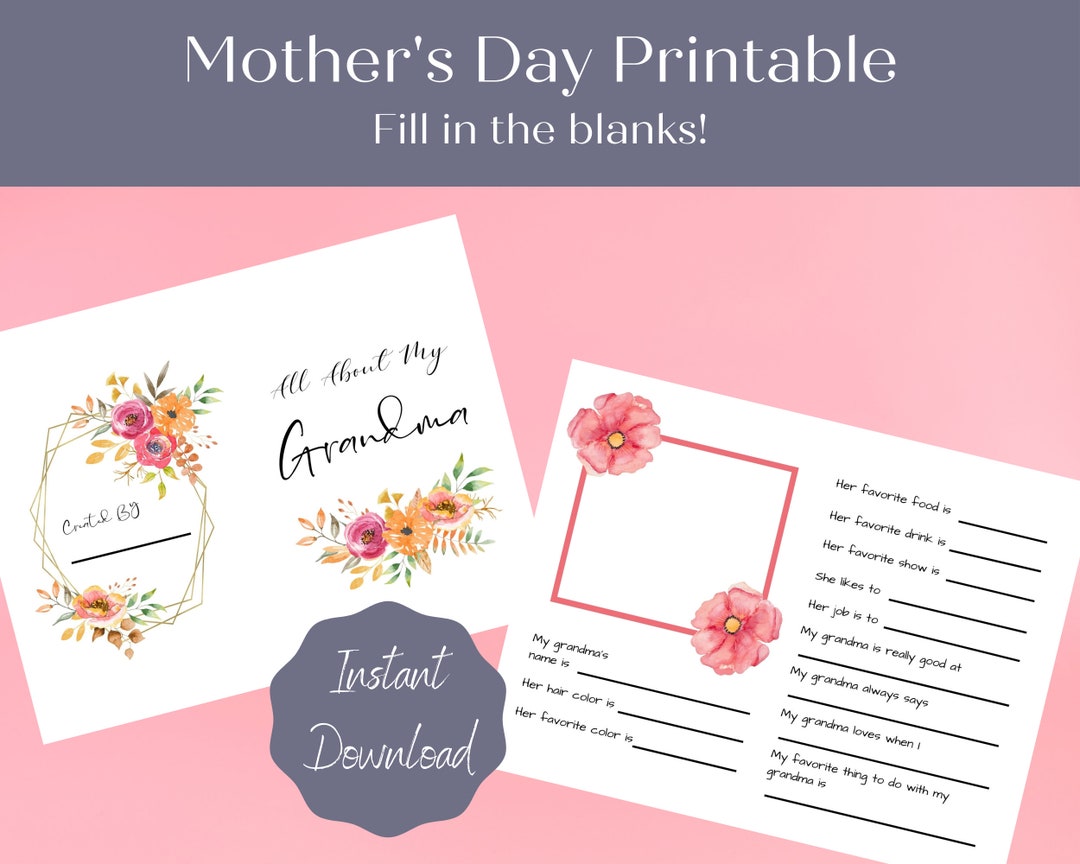Grandma Mother's Day Printable for Kids, Fill in the Blanks, Mother's ...