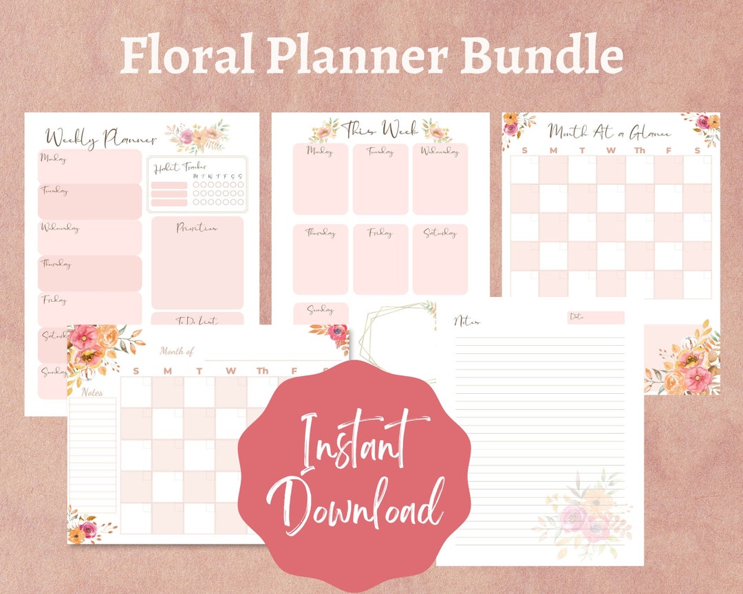 Floral Editable Calendar, Blank Calendar, Monthly Calendar, Printable ...