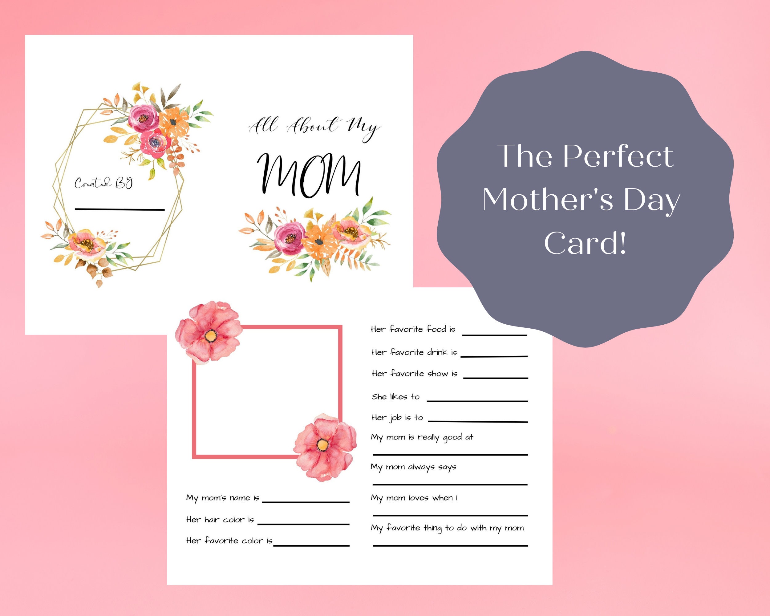 Mother's Day Printable for Kids, Fill in the Blanks, Mother's Day ...