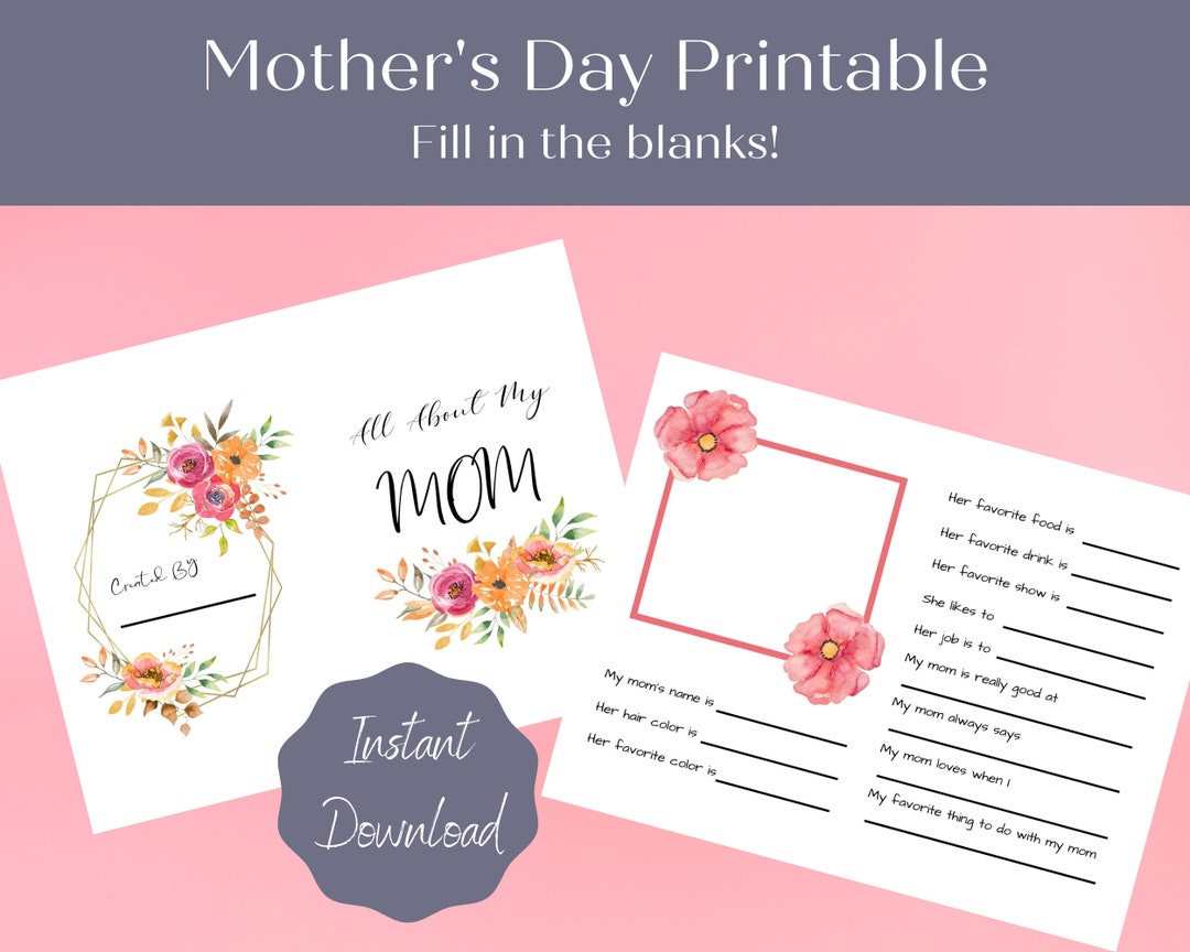 Mother's Day Printable for Kids, Fill in the Blanks, Mother's Day ...