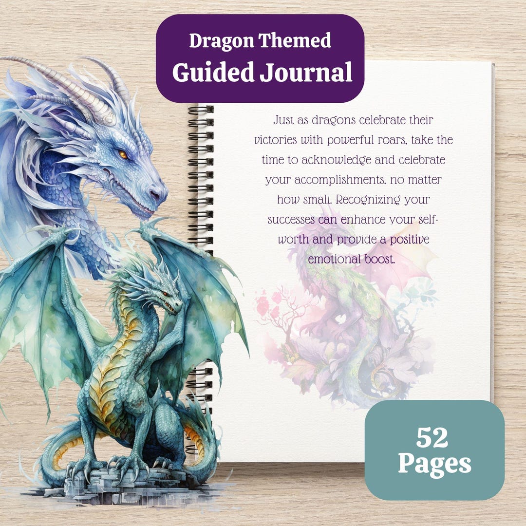 Dragon Themed Guided Journal, Printable Self Discovery Workbook ...
