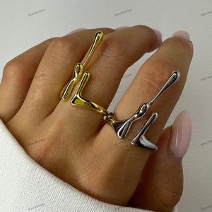 Melted Drip Silver Ring, Liquid Metal Dripping Ring for Women ...