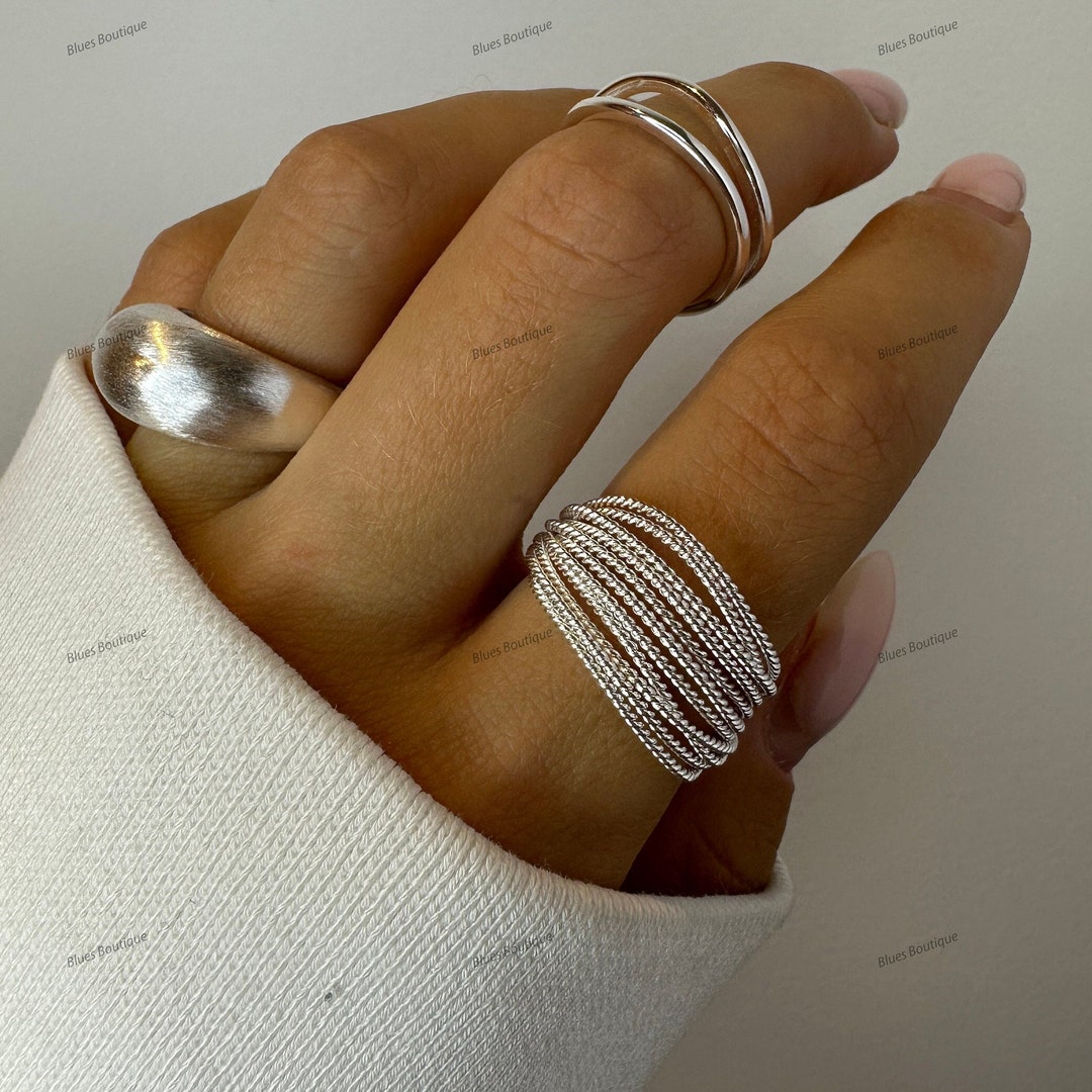 Chunky Silver Liquid Metal Rings Irregular Pearl Melted - Etsy