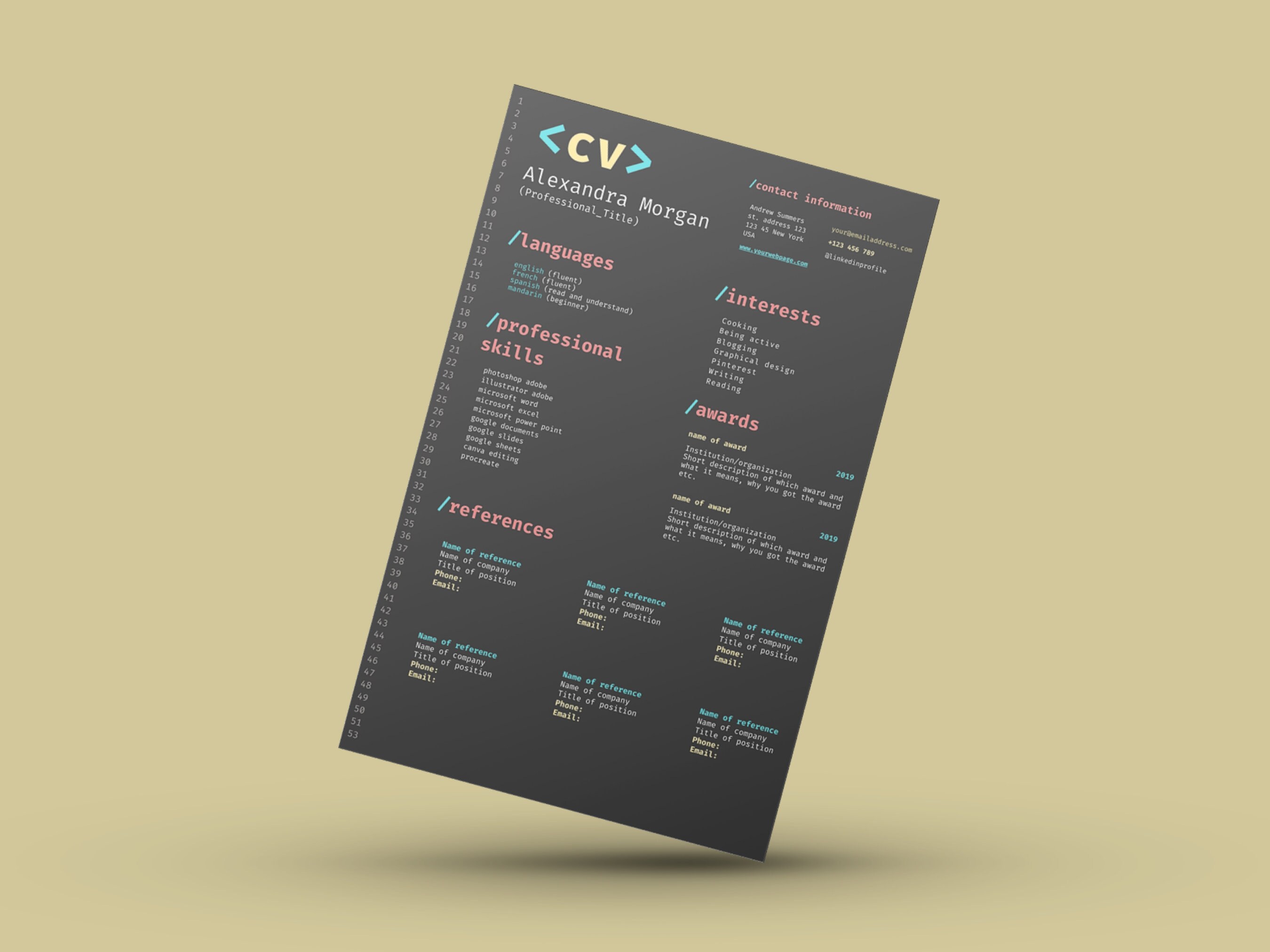 Resume CV Template Template - Programming & Coding - Professional ...