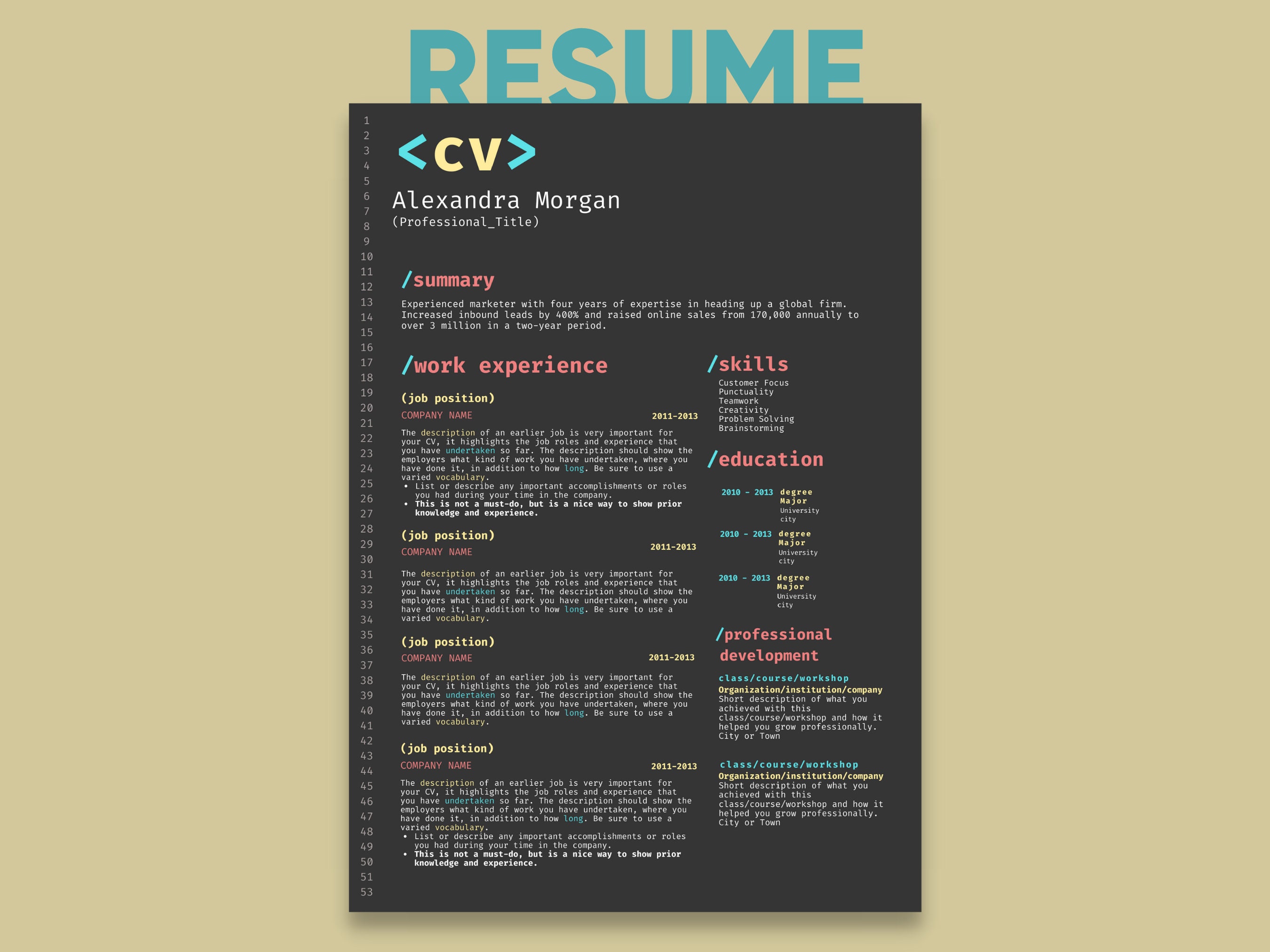 Resume CV Template Template - Programming & Coding - Professional ...