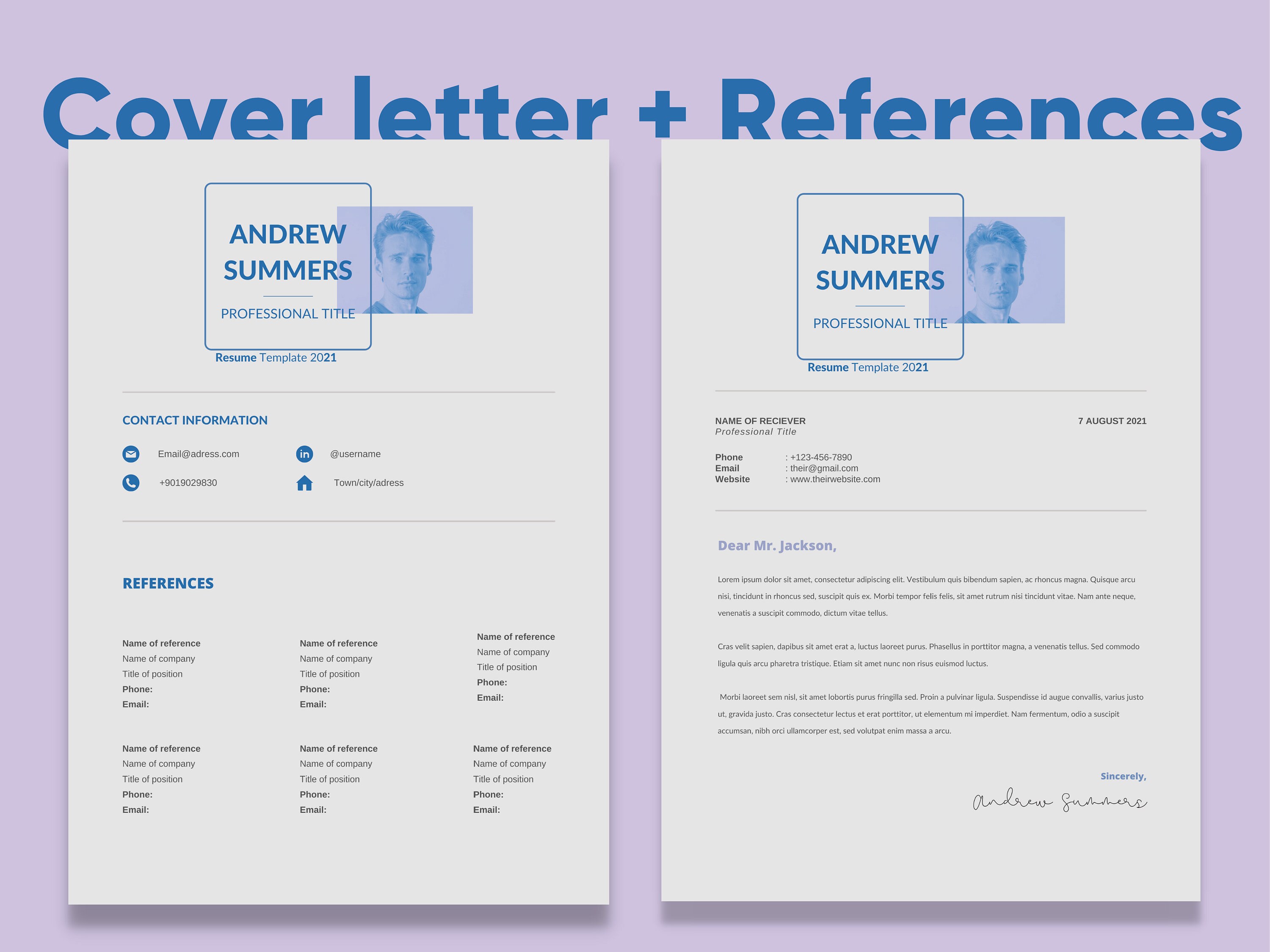 Modern Resume Template - Cover Letter + References - Minimalistic ...