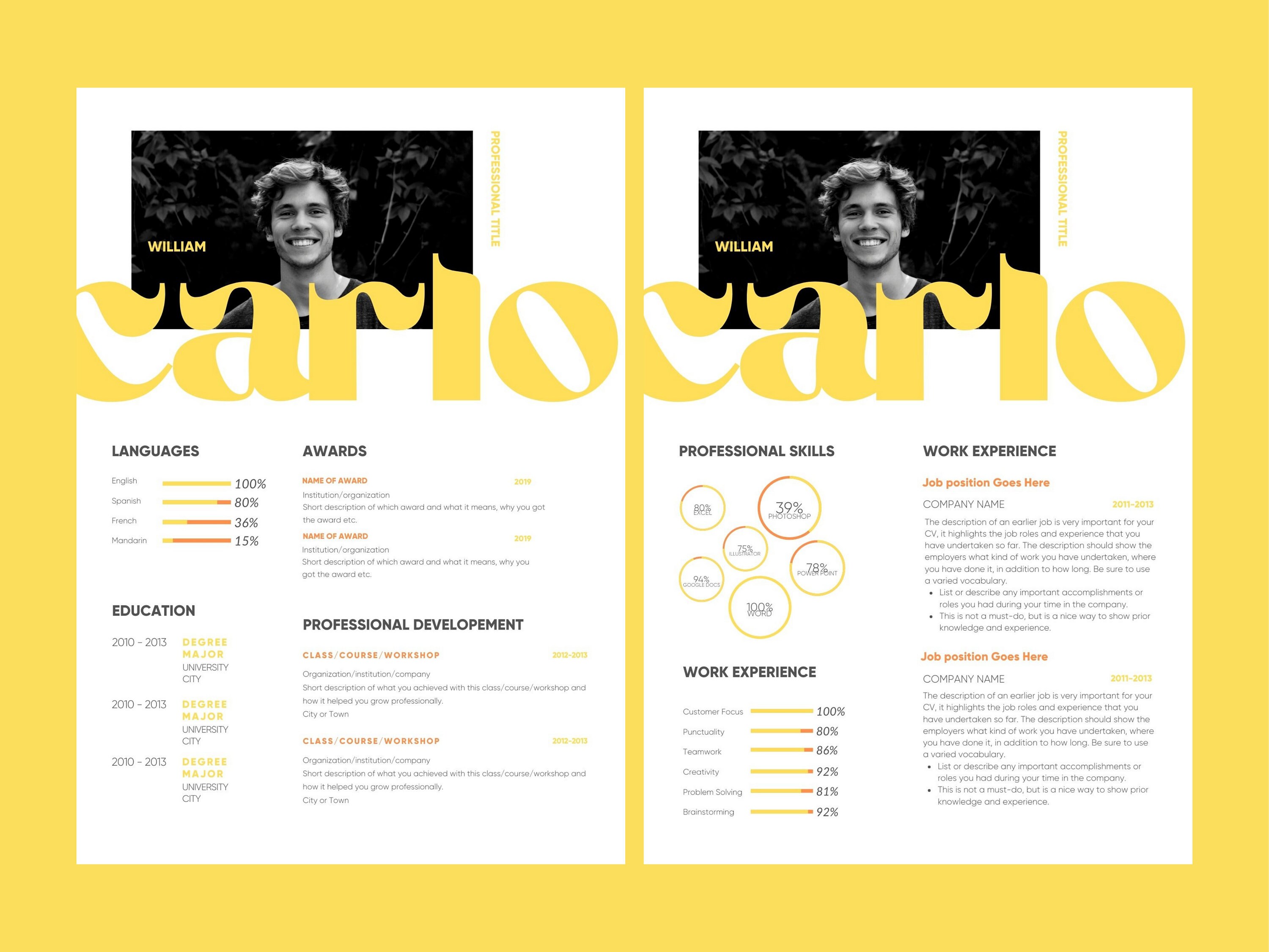 Creative and Colorful Resume Template - 2-page CV Editable Modern ...