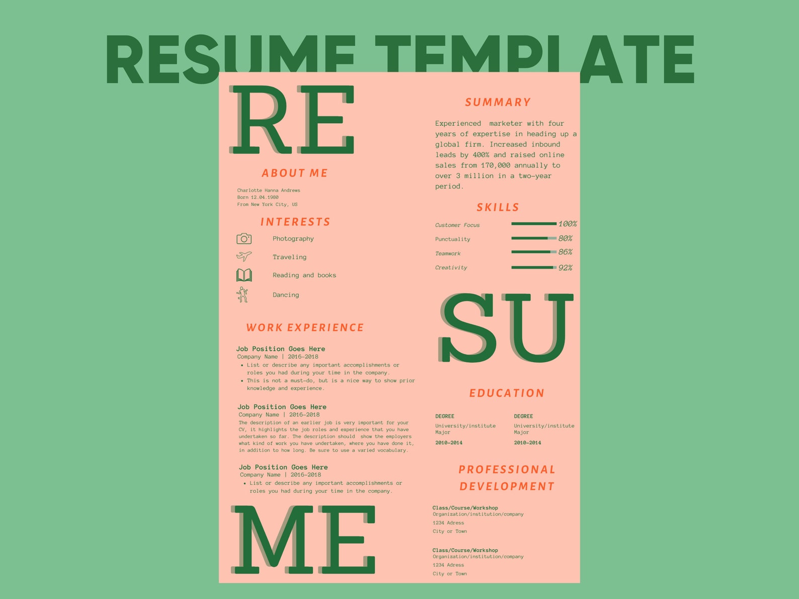 Creative and Modern Resume Template - CV Editable Colorful ...
