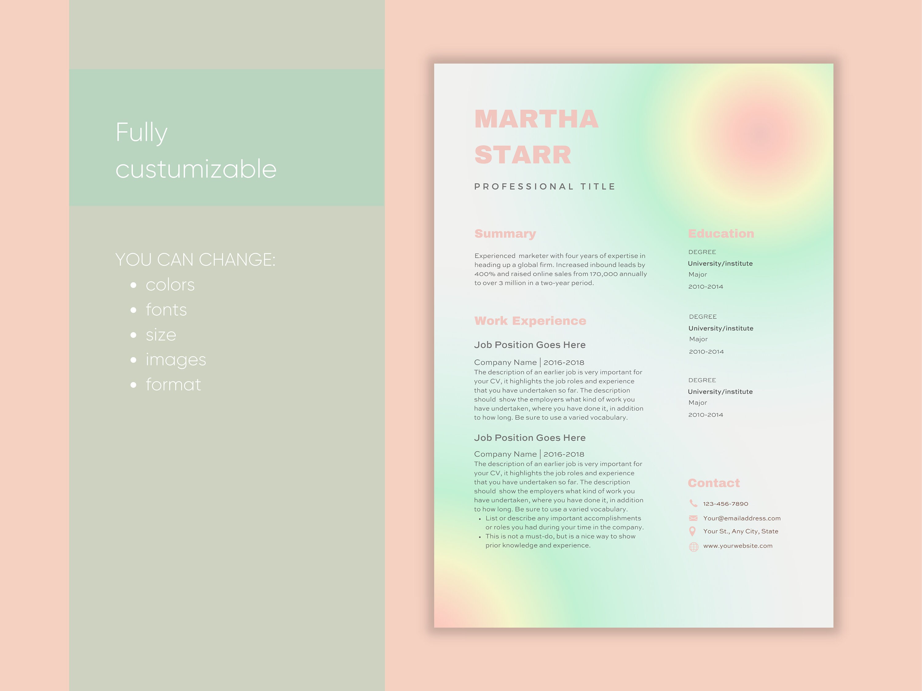 Creative Resume Template - CV Editable Colorful & Customizable ...