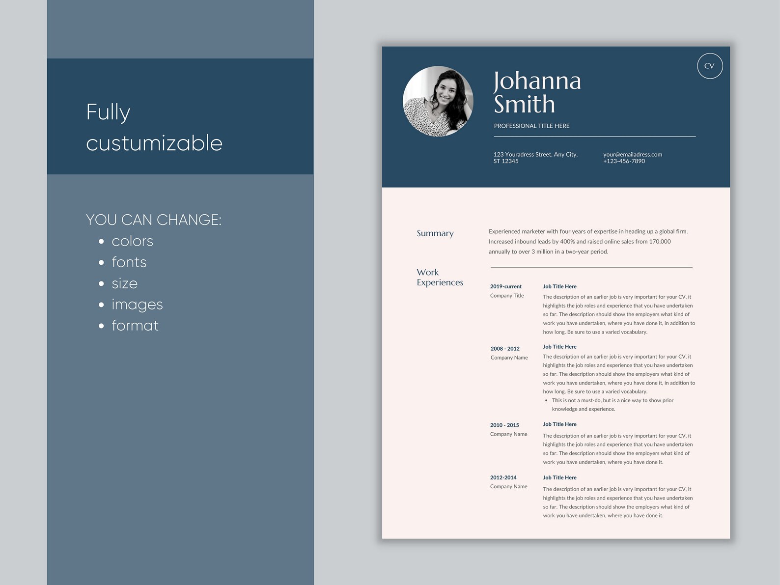 Resume Template Professional - Customizable & Editable - Cover Letter ...