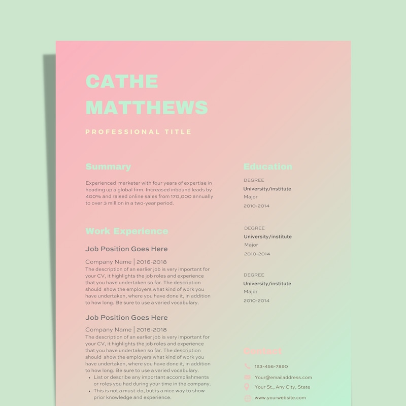 Fun Resume Template - Etsy