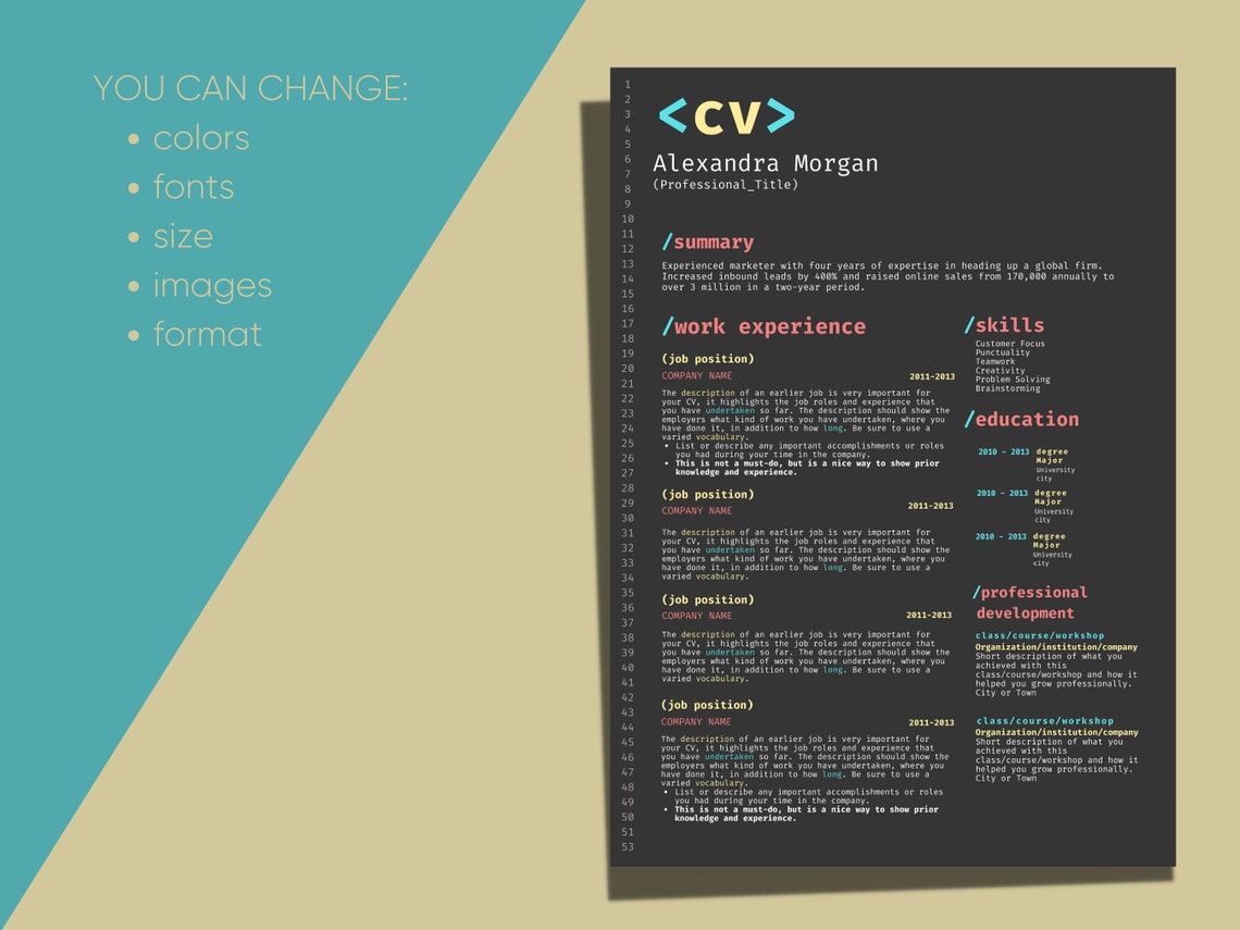 Resume CV Template Template - Programming & Coding - Professional ...
