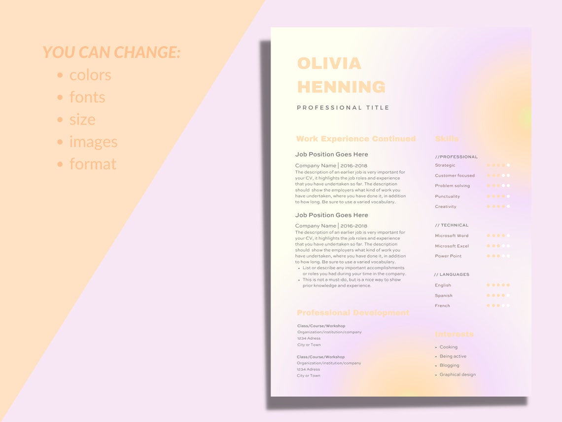 Modern Resume Template CV Editable Aura Curriculum Vitae - Etsy